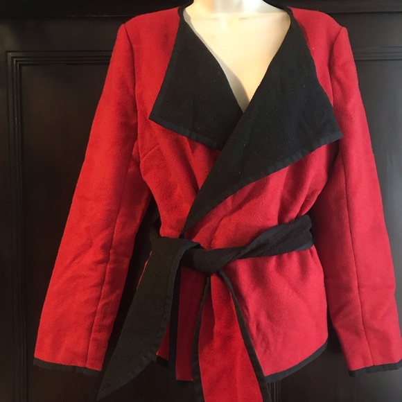 S.I.L.K | Jackets & Coats | New Red Black Wrap Tie Up Blazer Medium Red ...